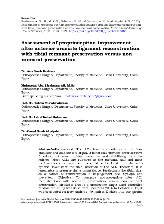 (PDF) Assessment of proprioception improvement after anterior cruciate ...