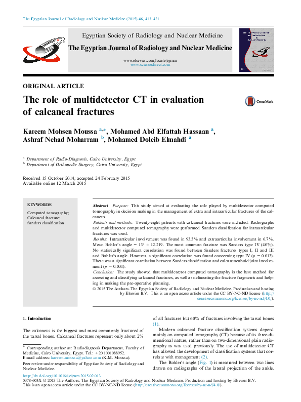 (PDF) The role of multidetector CT in evaluation of calcaneal fractures