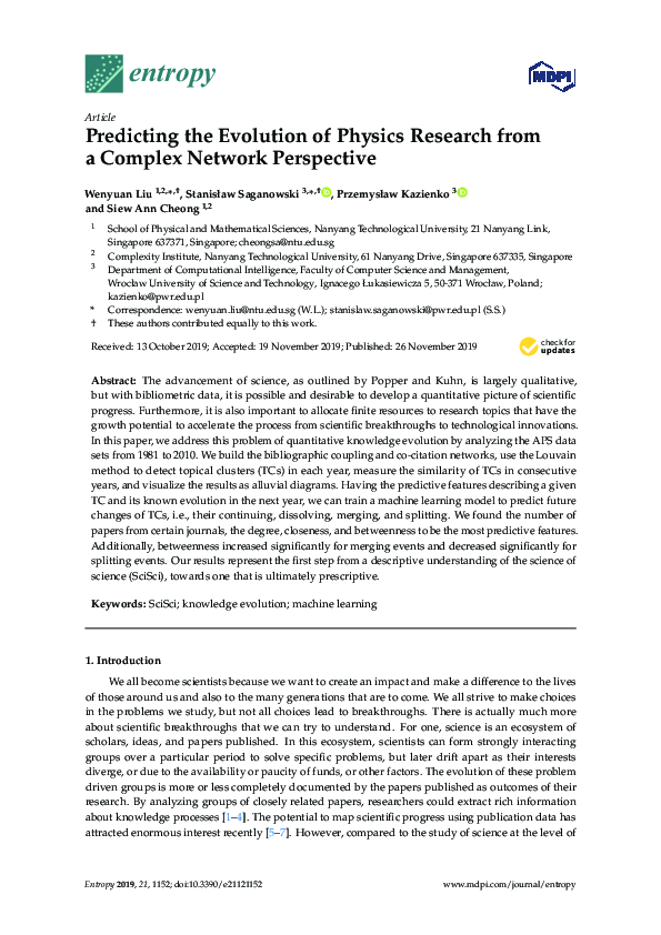 (PDF) Predicting the Evolution of Physics Research from a Complex Network Perspective