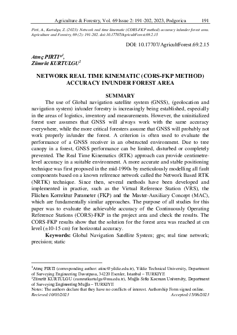 (PDF) Network Real Time Kinematic (Cors-FKP Method) Accuracy In/Under ...