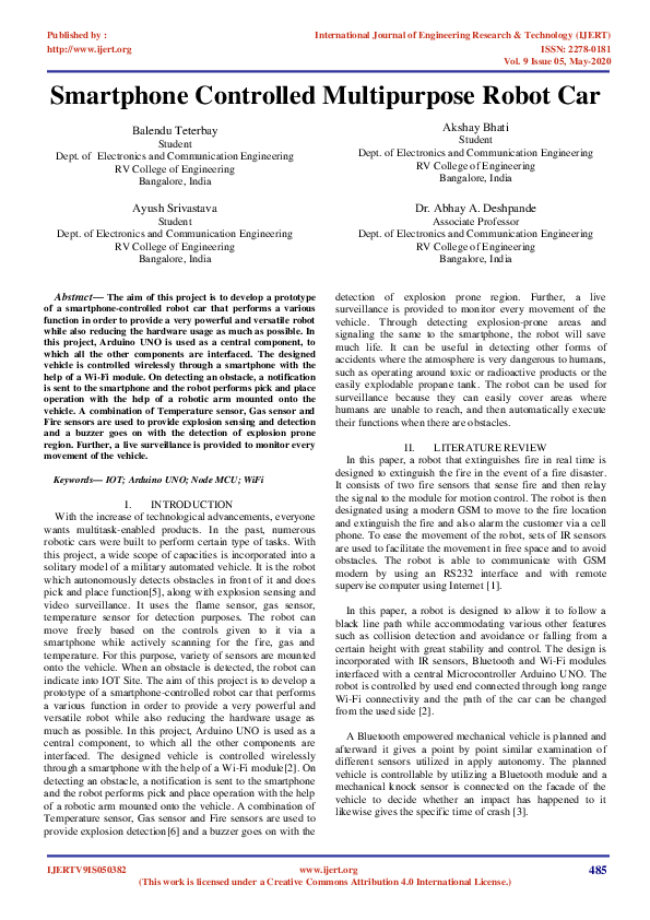 (PDF) Smartphone Controlled Multipurpose Robot Car