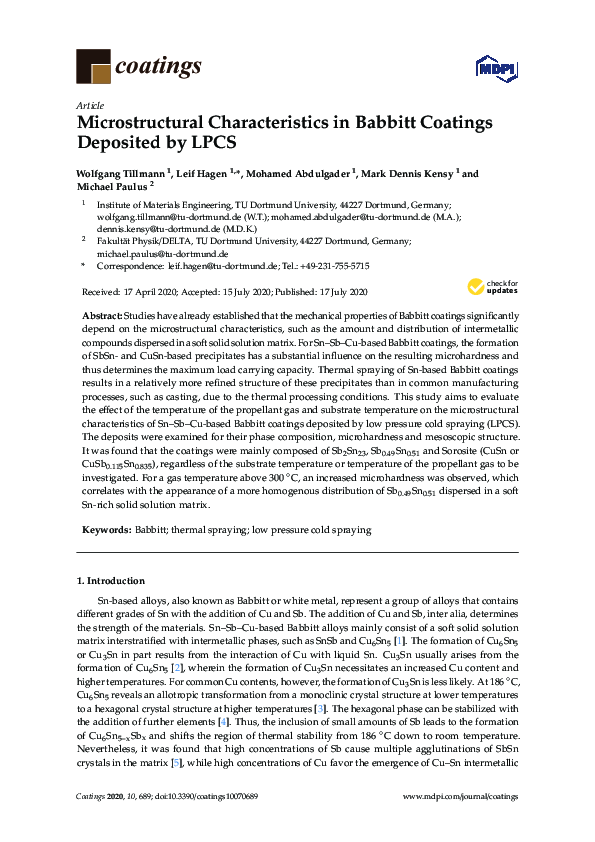 (PDF) Microstructural Characteristics in Babbitt Coatings Deposited by LPCS