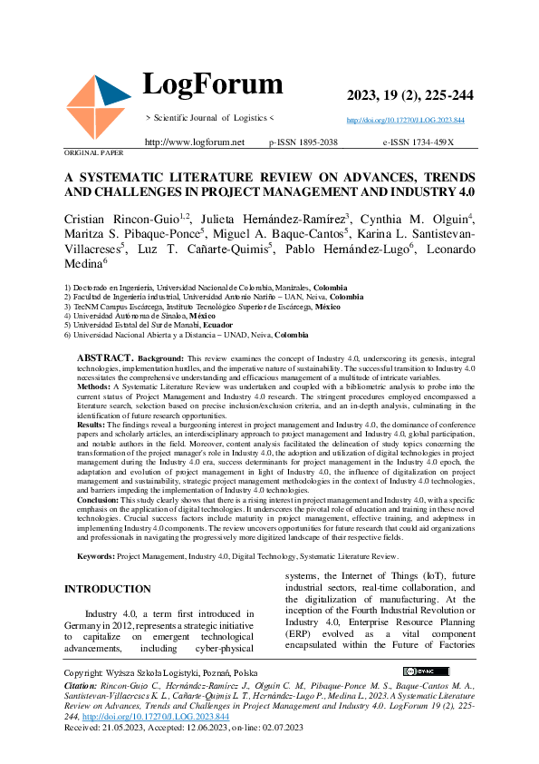 (PDF) A SYSTEMATIC LITERATURE REVIEW ON ADVANCES, TRENDS AND CHALLENGES IN PROJECT MANAGEMENT ...