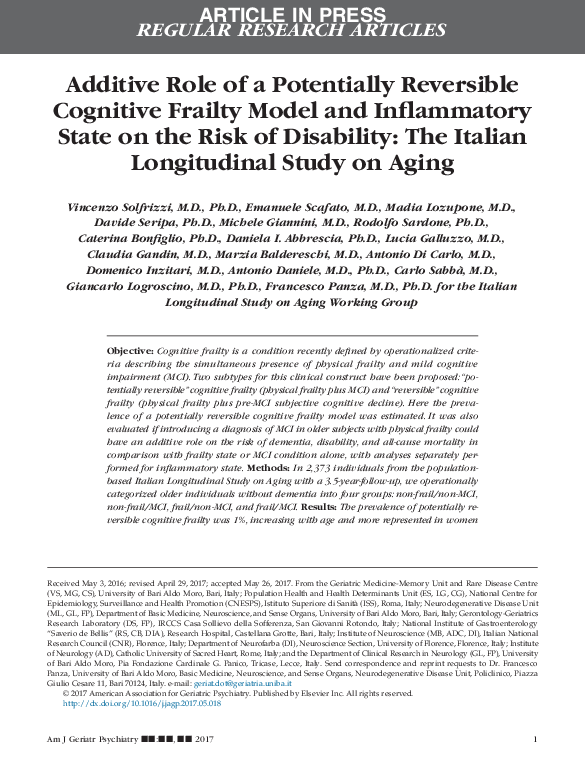 (PDF) Additive Role of a Potentially Reversible Cognitive Frailty Model ...