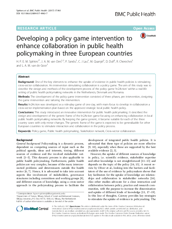 (PDF) Developing a policy game intervention to enhance collaboration in ...