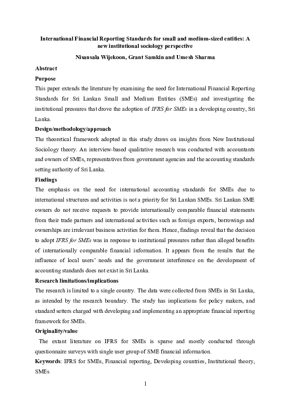 (DOC) International Financial Reporting Standards for small and medium-sized entities: A new ...