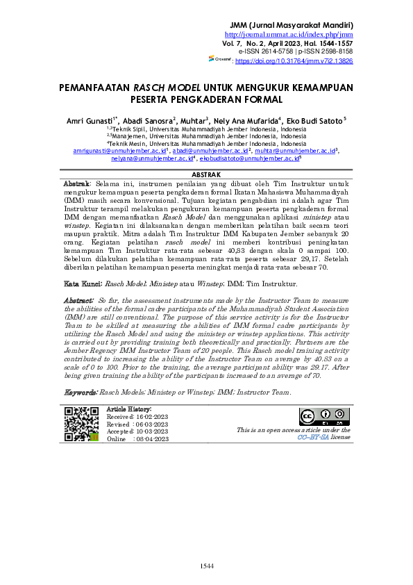 (PDF) Pemanfaatan Rasch Model Untuk Mengukur Kemampuan Peserta Pengkaderan Formal