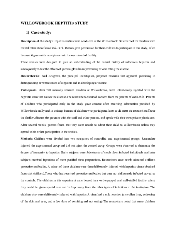 (DOC) WILLOWBROOK HEPTITIS STUDY
