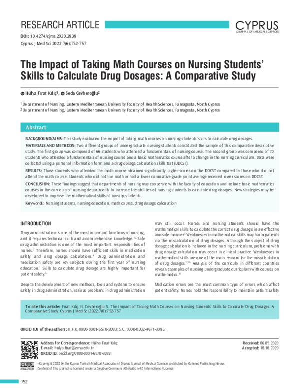 (PDF) The Impact of Taking Math Courses on Nursing Students’ Skills to ...