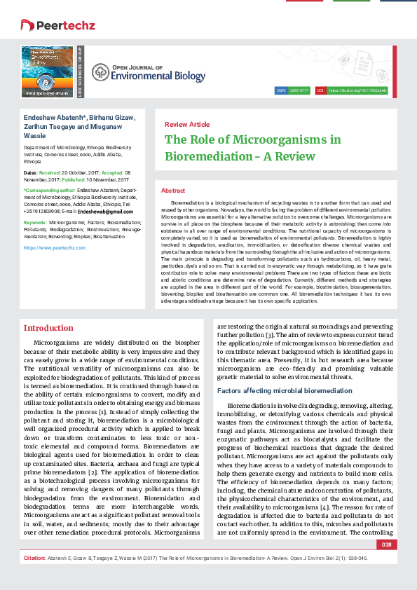 (PDF) The Role of Microorganisms in Bioremediation- A Review