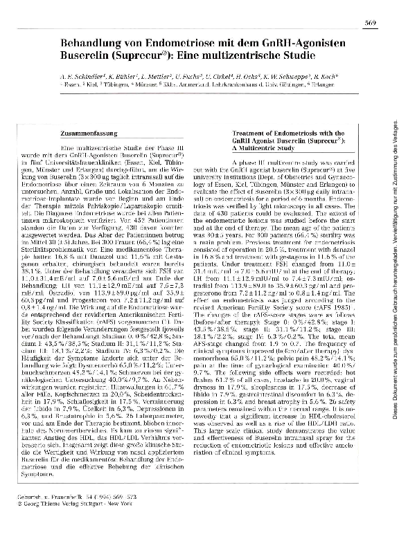 (PDF) Behandlung von Endometriose mit dem GnRH-Agonisten Buserelin ...