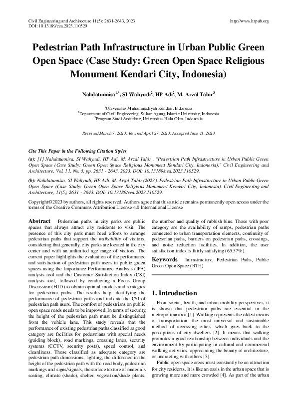 (PDF) Pedestrian Path Infrastructure in Urban Public Green Open Space ...