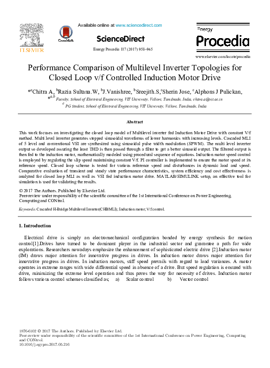 (PDF) Performance Comparison of Multilevel Inverter Topologies for Closed Loop v/f Controlled ...
