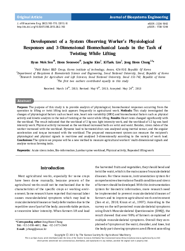 (PDF) Development of a System Observing Worker's Physiological ...
