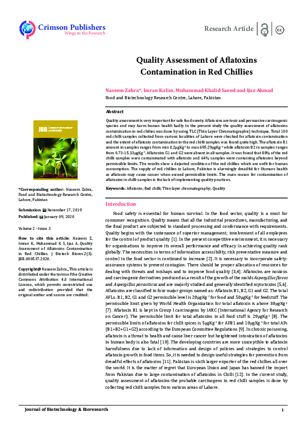 (PDF) Quality Assessment of Aflatoxins Contamination in Red Chillies ...