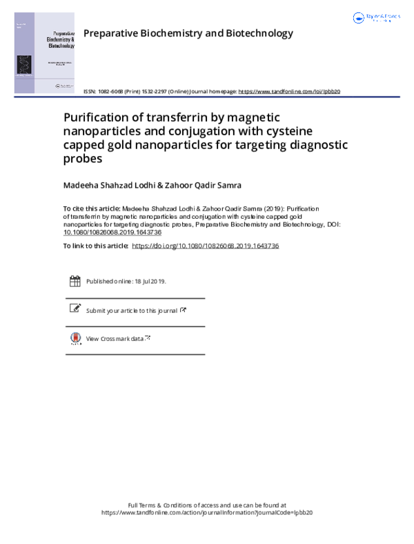 (PDF) Purification of transferrin by magnetic nanoparticles and ...