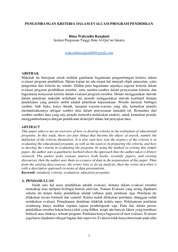 (PDF) PENGEMBANGAN KRITERIA DALAM EVALUASI PROGRAM PENDIDIKAN