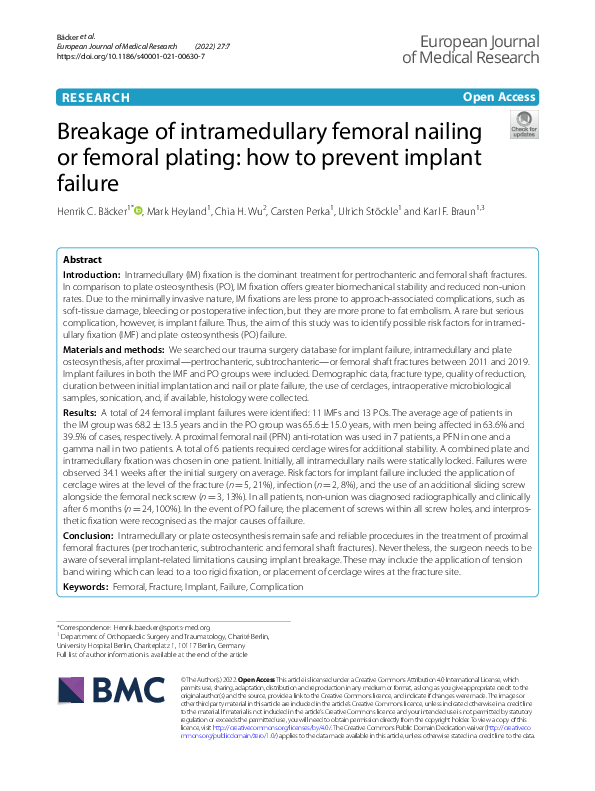 (PDF) Breakage of intramedullary femoral nailing or femoral plating: how to prevent implant failure