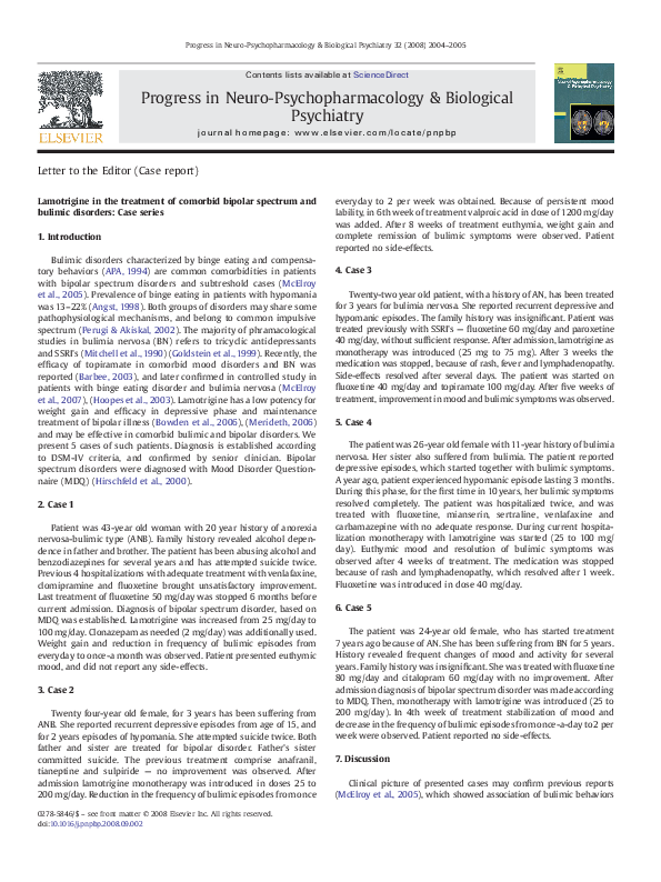 (PDF) Lamotrigine in the treatment of comorbid bipolar spectrum and ...