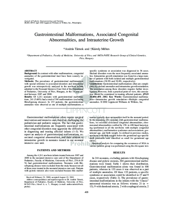 (PDF) Gastrointestinal Malformations, Associated Congenital ...