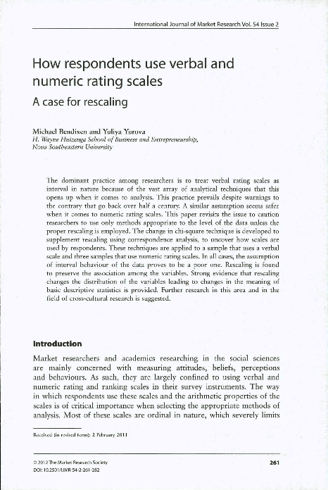 (PDF) How Respondents Use Verbal and Numeric Rating Scales: A Case for ...