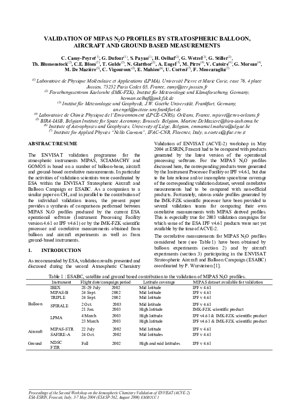 Validation of MIPAS N2O Profiles by Stratospherc Balloon, Aircraft and ...