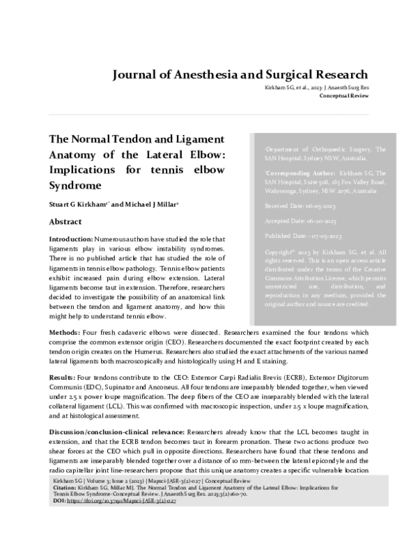 (PDF) The Normal Tendon and Ligament Anatomy of the Lateral Elbow ...