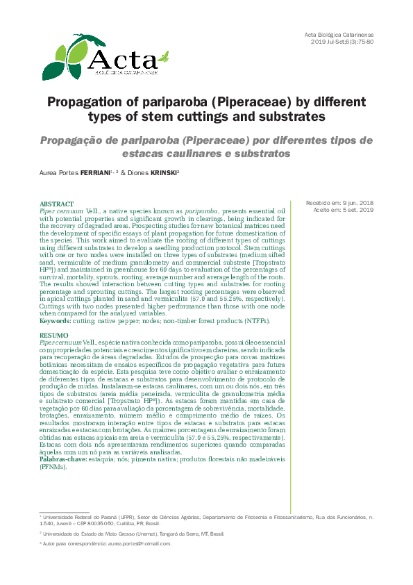 (PDF) Propagation of pariparoba (Piperaceae) by different types of stem ...