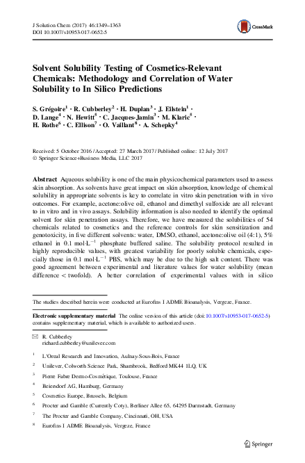 (PDF) Solvent Solubility Testing of Cosmetics-Relevant Chemicals ...