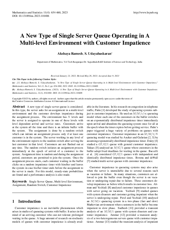 Pdf A New Type Of Single Server Queue Operating In A Multi Level Environment With Customer