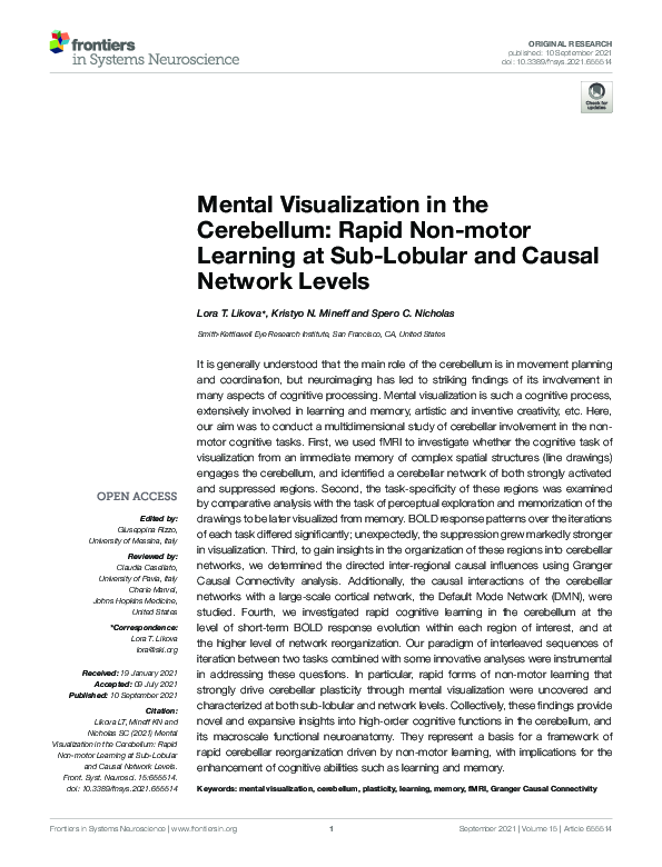 (PDF) Mental Visualization in the Cerebellum: Rapid Non-motor Learning ...