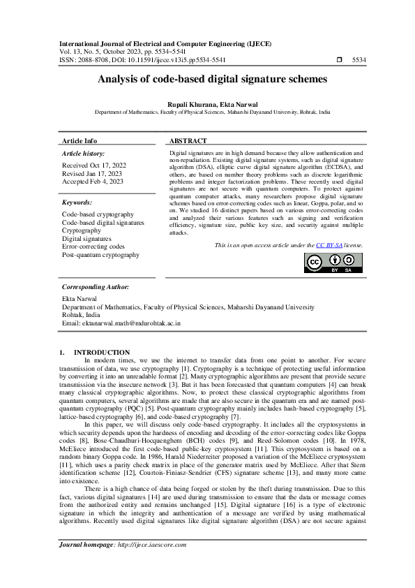 (PDF) Analysis of code-based digital signature schemes
