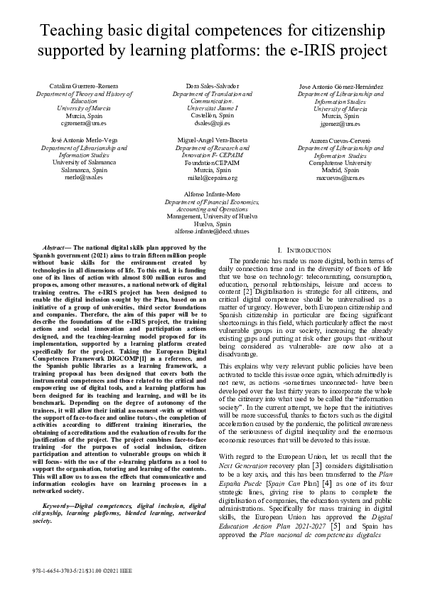 (PDF) Teaching basic digital competences for citizenship supported by learning platforms: the e ...