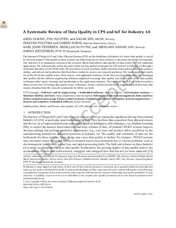 (PDF) A Systematic Review of Data Quality in CPS and IoT for Industry 4.0