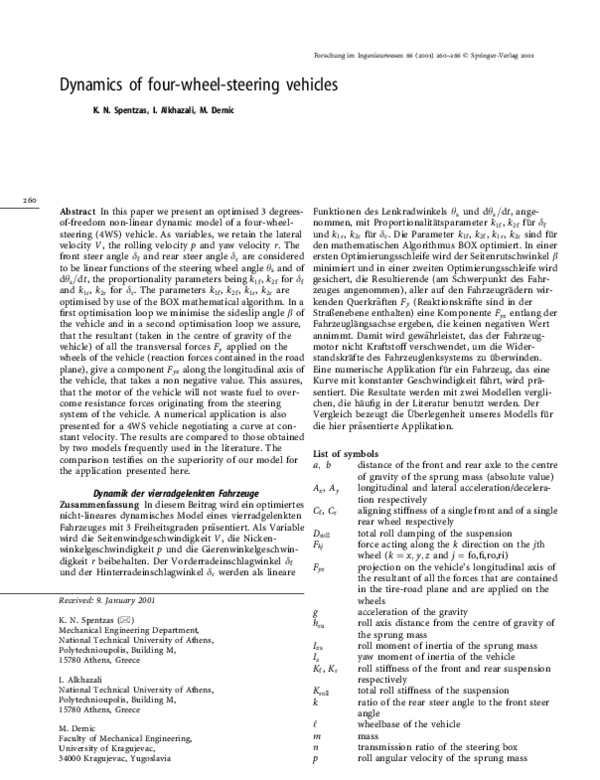 (PDF) Dynamics of four-wheel-steering vehicles | Miroslav Demic ...