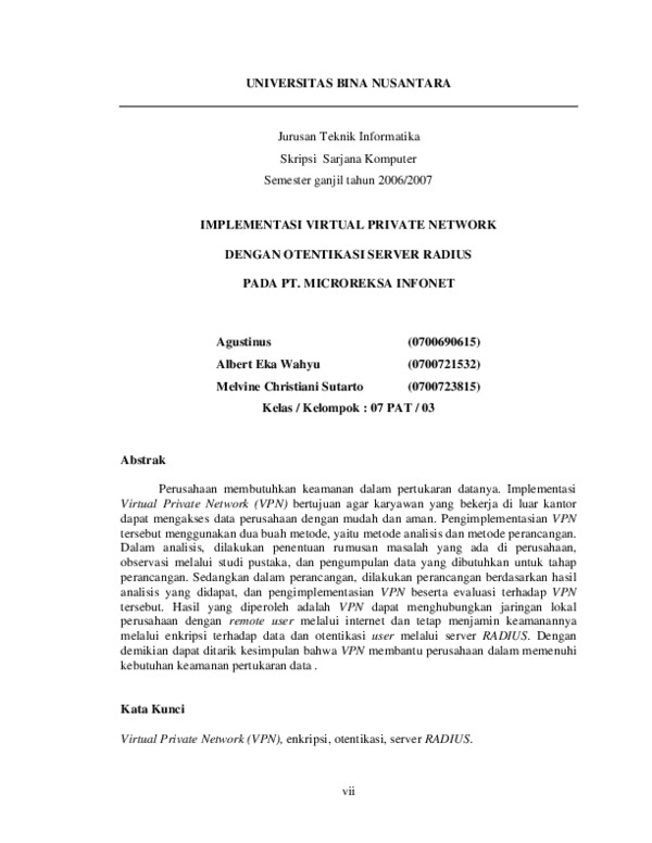 (PDF) Implementasi Virtual Private Network Dengan Otentikasi Server Radius Pada Pt. Mikroreksa ...