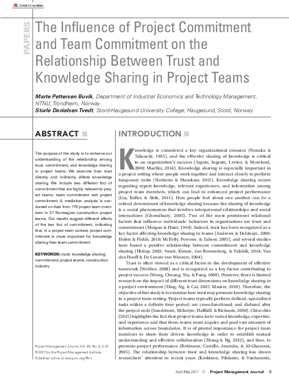 (PDF) The Influence of Project Commitment and Team Commitment on the Relationship between Trust ...