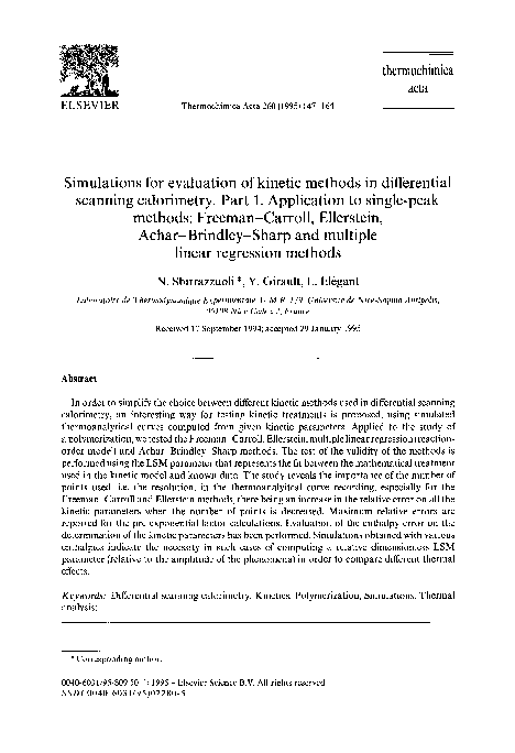 (PDF) Simulations for evaluation of kinetic methods in differential scanning calorimetry. Part 1 ...