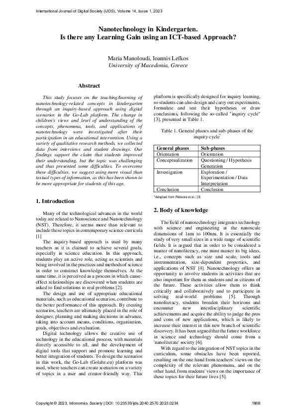 (PDF) Nanotechnology in Kindergarten. Is there any Learning Gain using an ICT-based Approach