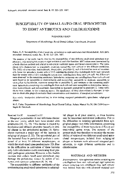 (PDF) Susceptibility of Small‐Sized Oral Spirochetes to Eight ...
