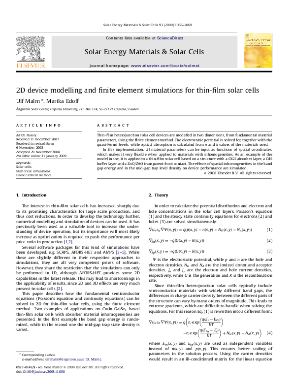 (PDF) 2D device modelling and finite element simulations for thin-film solar cells