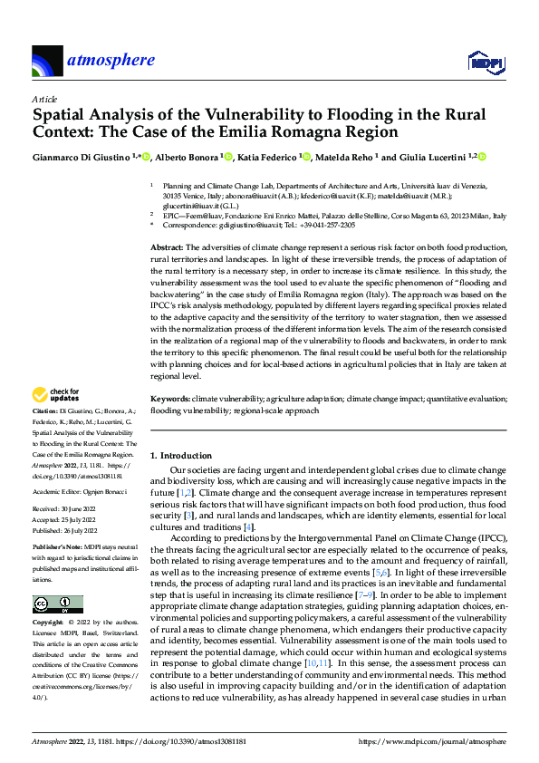 (PDF) Spatial Analysis of the Vulnerability to Flooding in the Rural Context: The Case of the ...