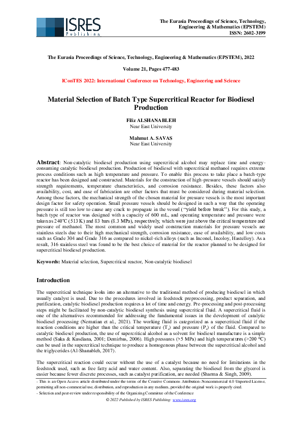 (PDF) Material Selection of Batch Type Supercritical Reactor for ...