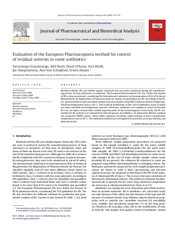 (PDF) Optimizing Residual Solvent Analysis in Antibiotics