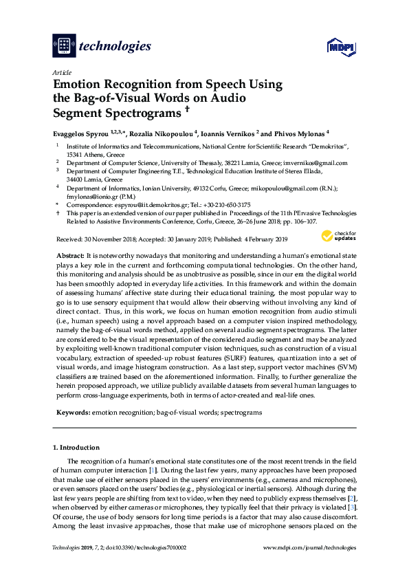 (PDF) Emotion Recognition from Speech Using the Bag-of-Visual Words on ...