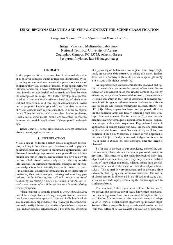 (PDF) Using region semantics and visual context for scene classification