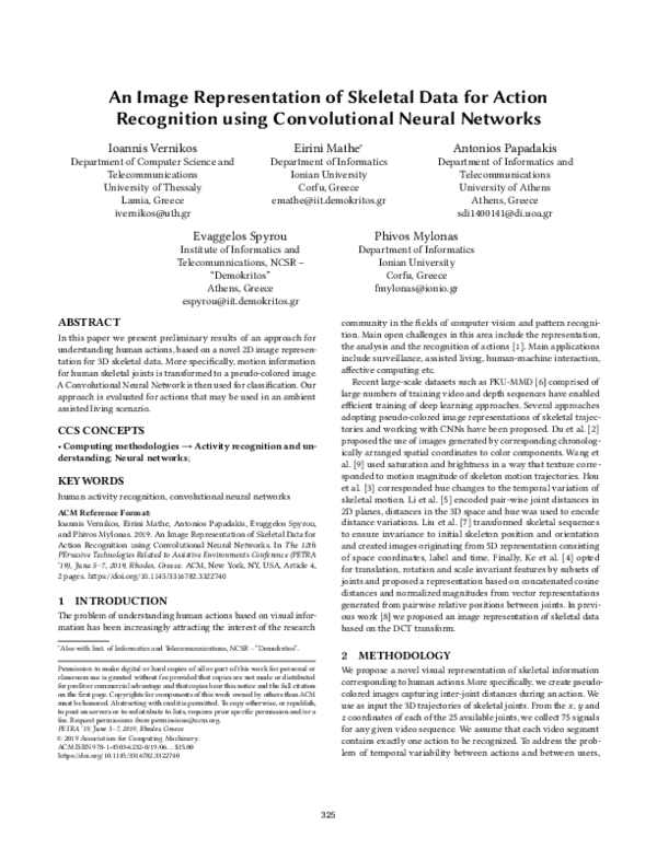 Pdf An Image Representation Of Skeletal Data For Action Recognition Using Convolutional Neural