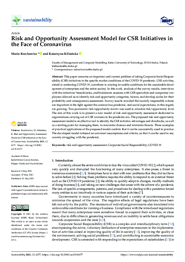 (PDF) Risk and Opportunity Assessment Model for CSR Initiatives in the ...