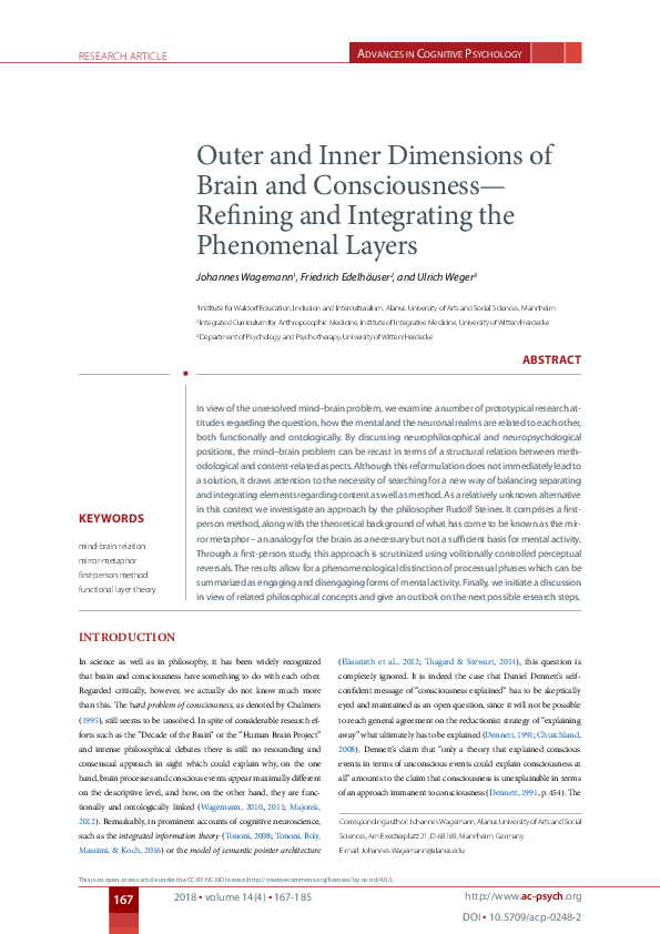 (PDF) Outer and Inner Dimensions of Brain and Consciousness - Refining and Integrating the ...