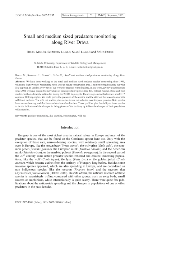(PDF) Small and médium sized predators monitoring along River Dráva